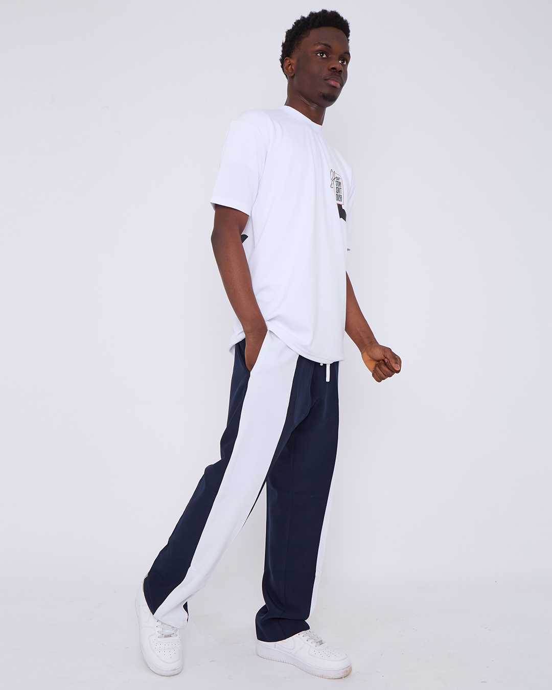 Men's Navy Joggers with White Side Stripes - Phil413uk