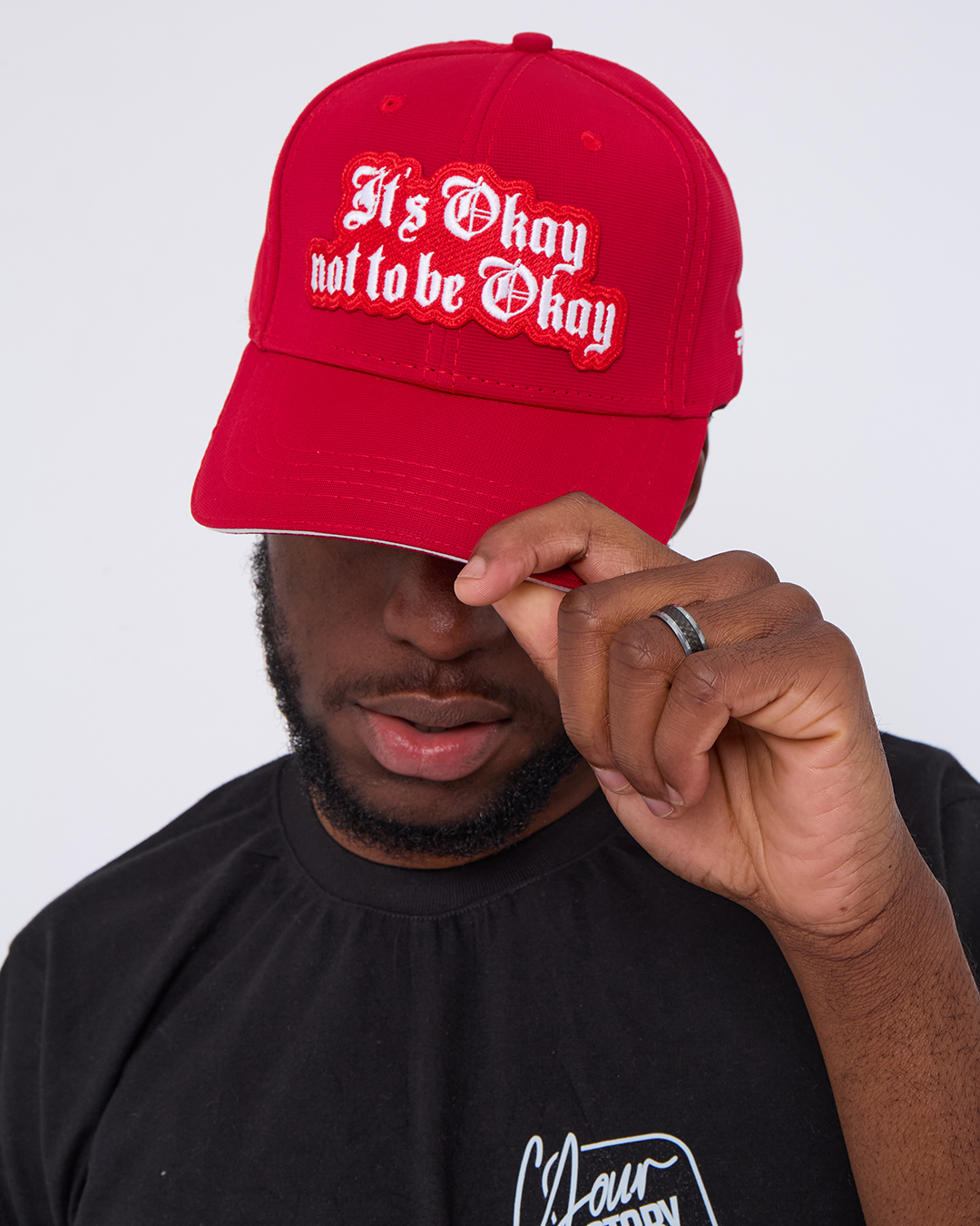 Red cap with "It's Okay not to be Okay" embroidered in white. - Phil413uk